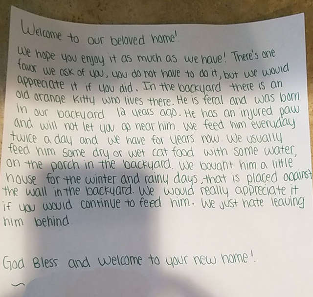 New homeowners find note with instructions on their backyard neighbor